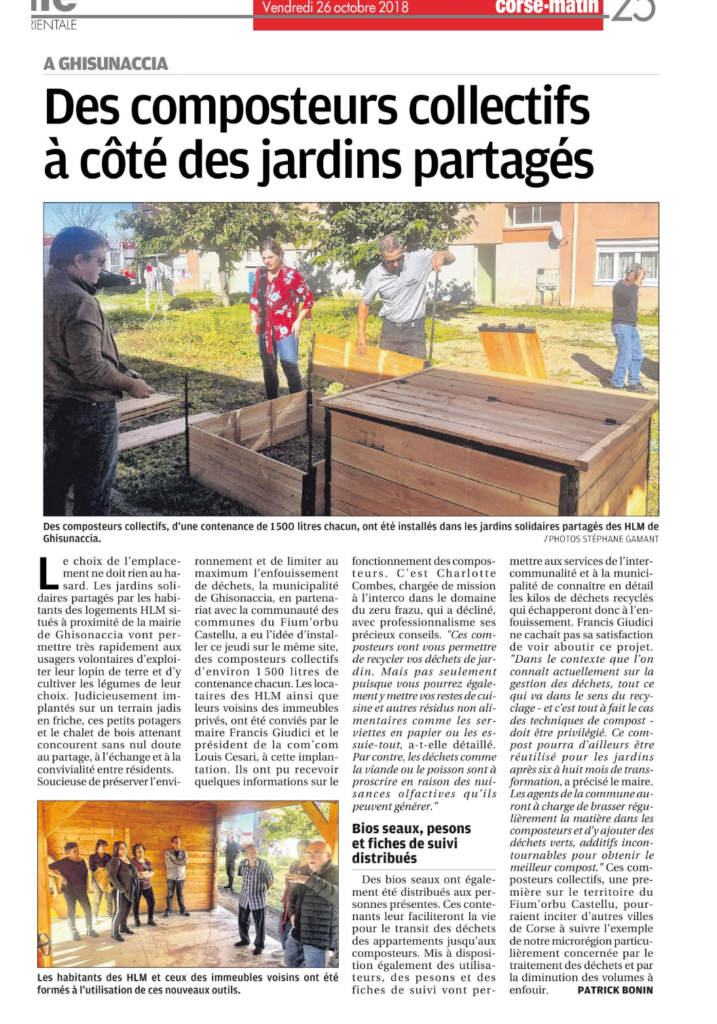 Article Corse-Matin - Des composteurs collectifs à côté des jardins ...